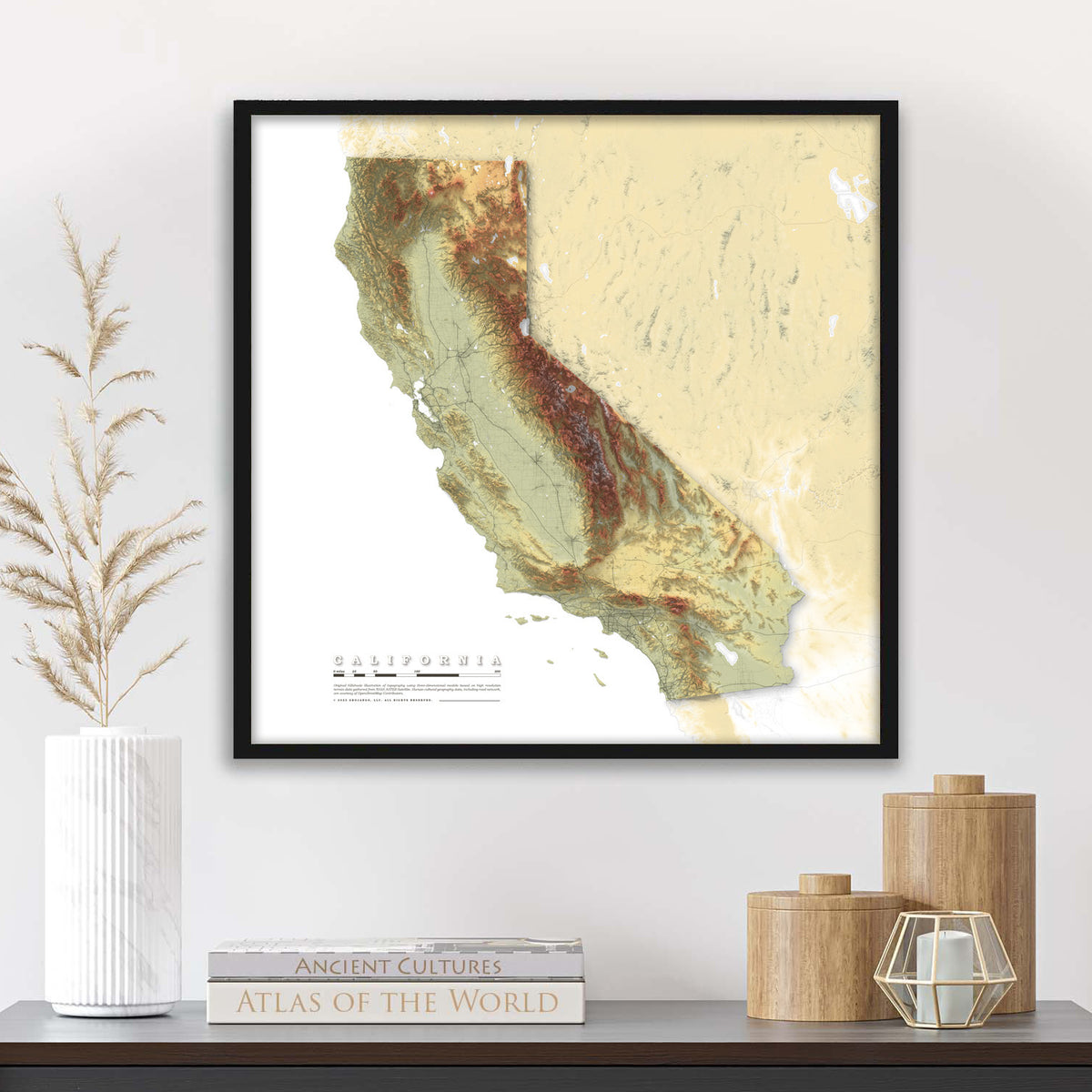 California Elevation Map with Shaded Relief, 24x24 inches – GeoJango Maps