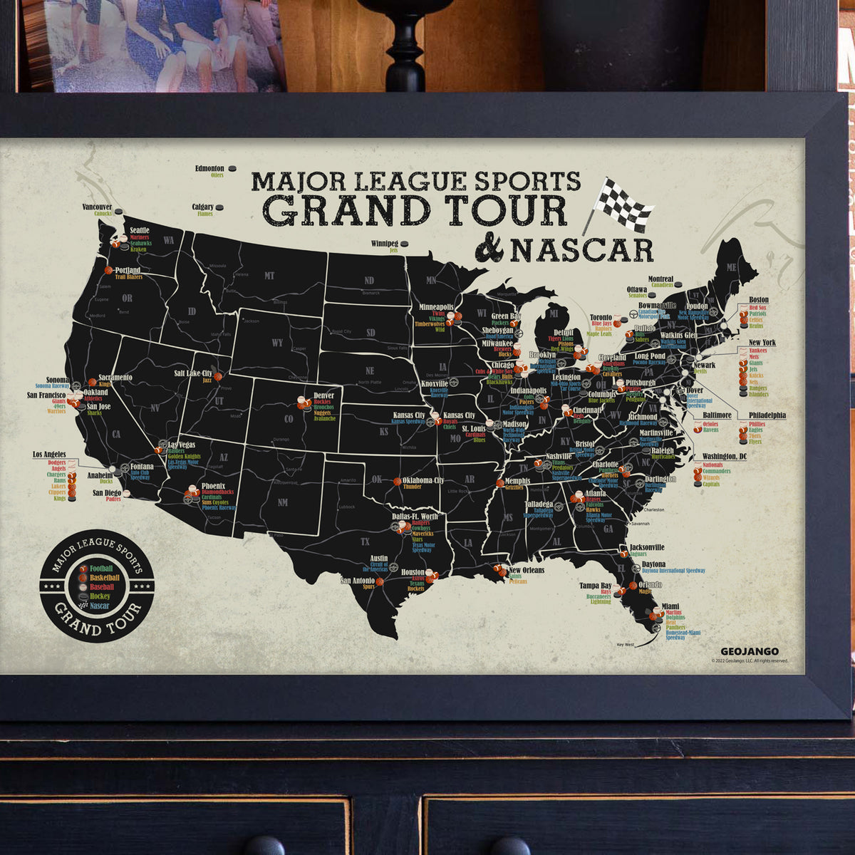 Grand Tour 5 Stadium Map - MLB, NFL, NBA, NHL NASCAR – GeoJango Maps