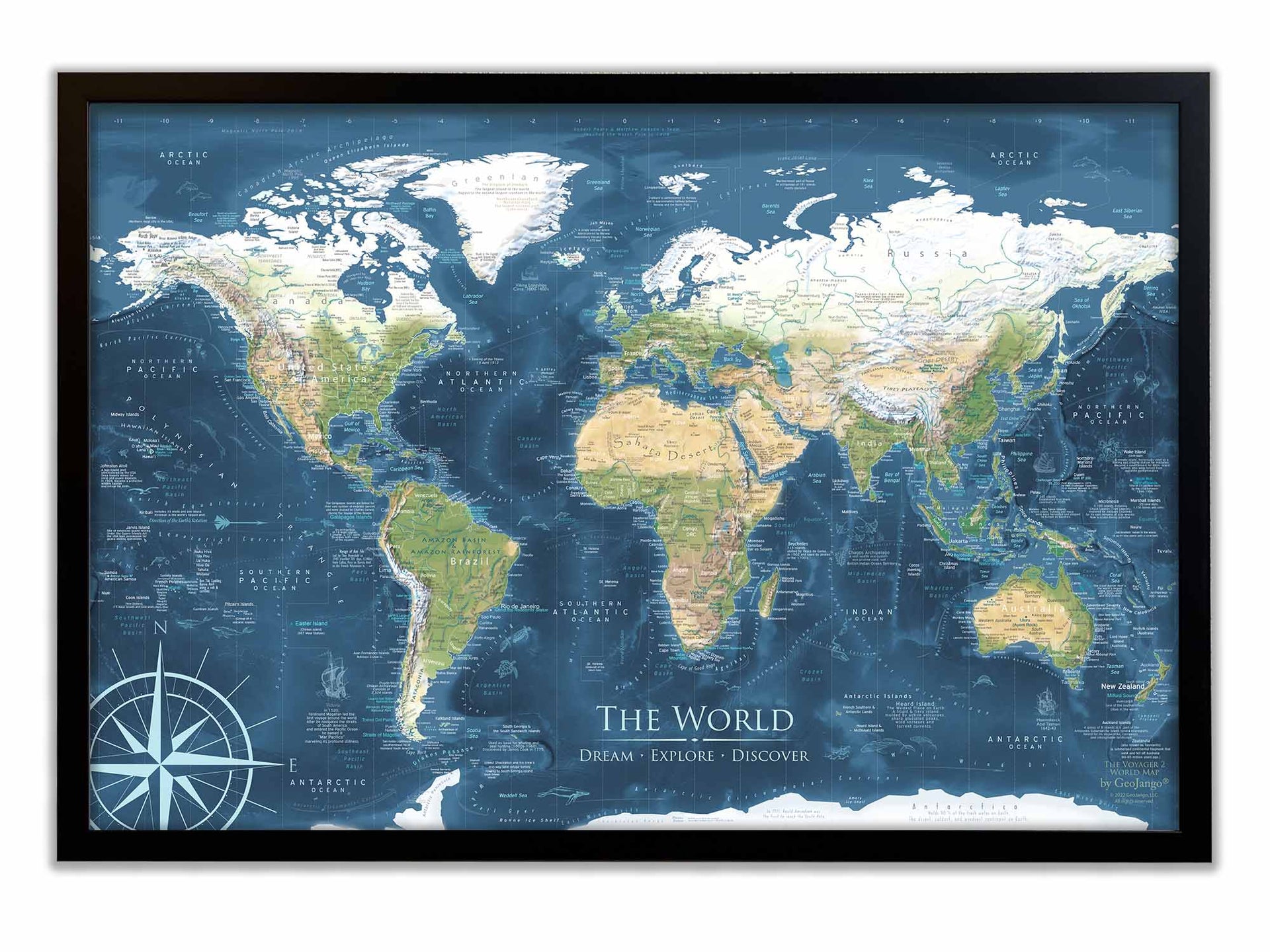 Voyager Push Pin Map of the World Labeled for Exploration | GeoJango ...