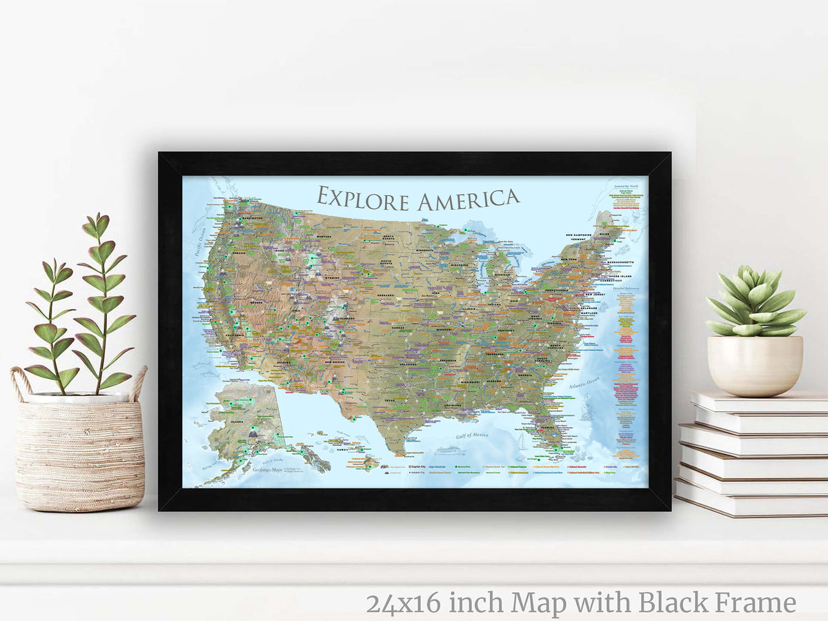 US Push Pin Map - US Travel Map Lite Terrain – GeoJango Maps