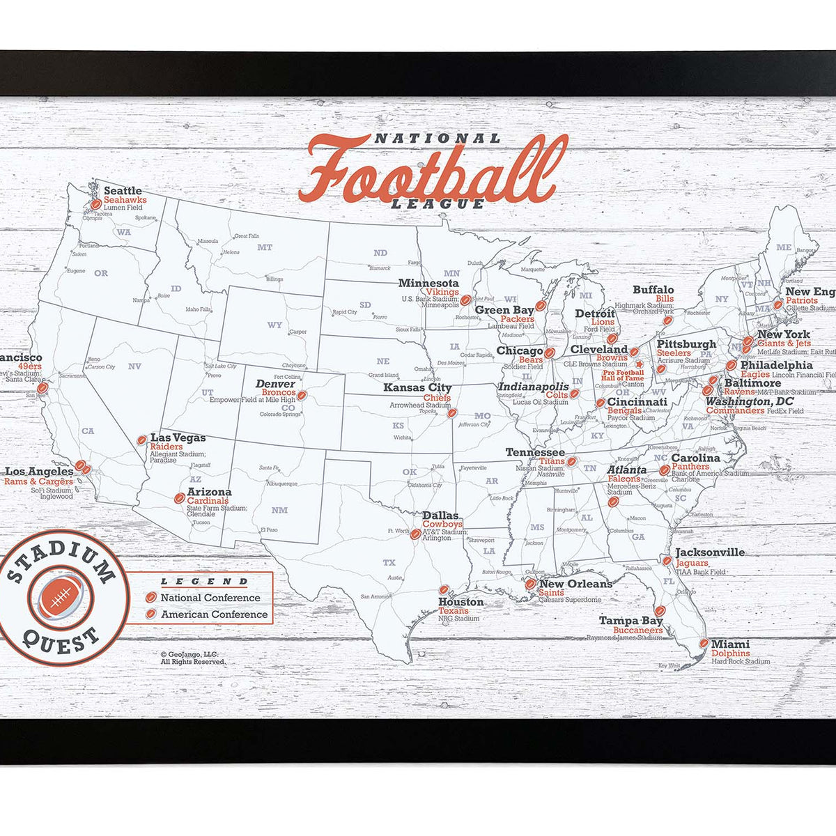 Football Teams Wall Map - Red Edition – GeoJango Maps