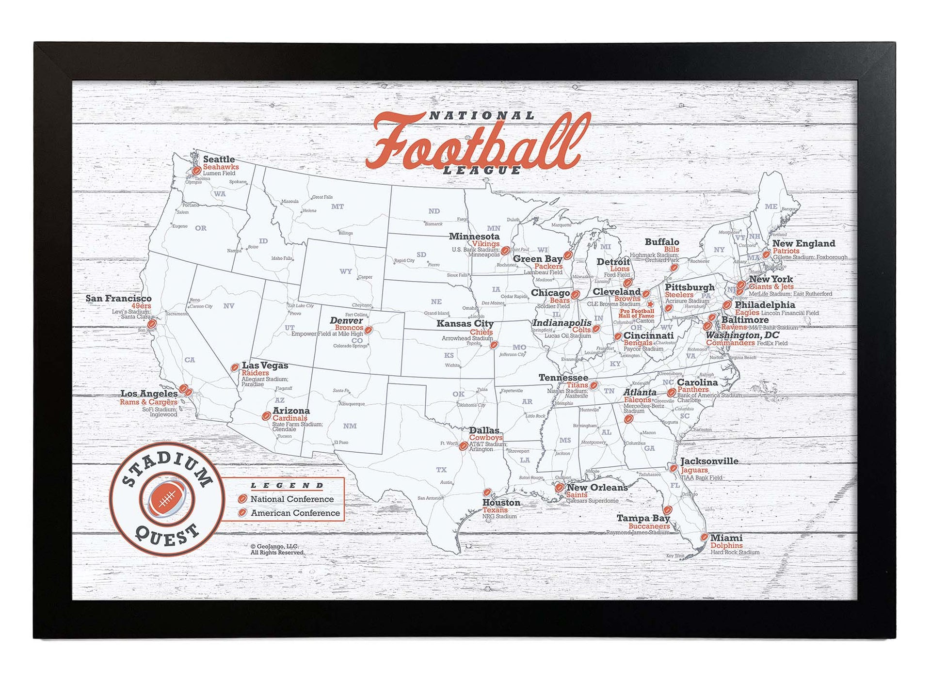 Football Teams Wall Map - Red Edition – GeoJango Maps