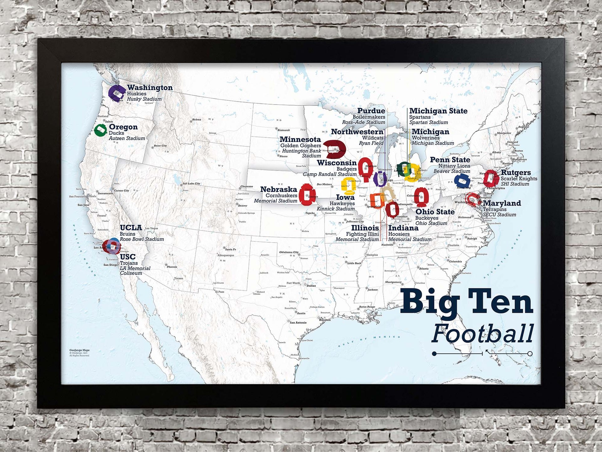Big Ten Teams College Football Map (2024) – GeoJango Maps