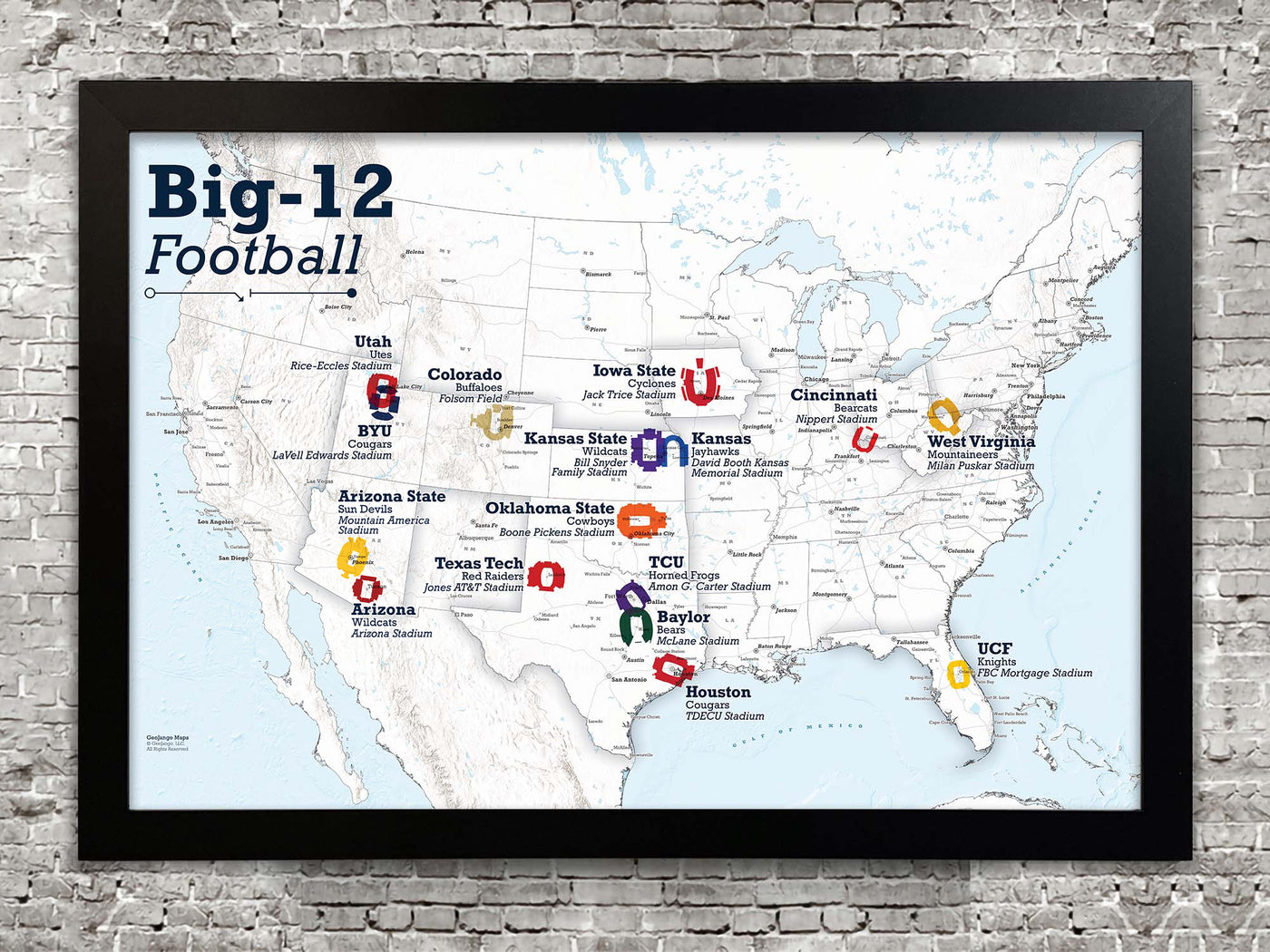 Big 12 Map College Football Teams and Stadiums (2024) | GeoJango ...