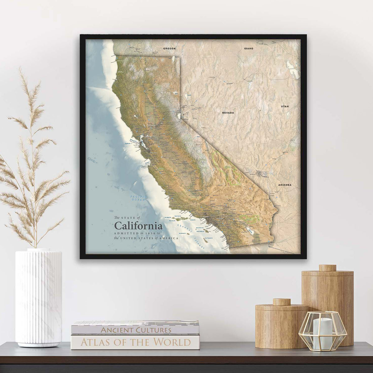 Physical Map of California: Topographic Natural Terrain, Cities, Major ...