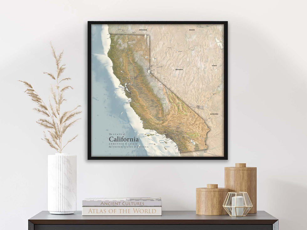 Physical Map of California: Topographic Natural Terrain, Cities, Major ...
