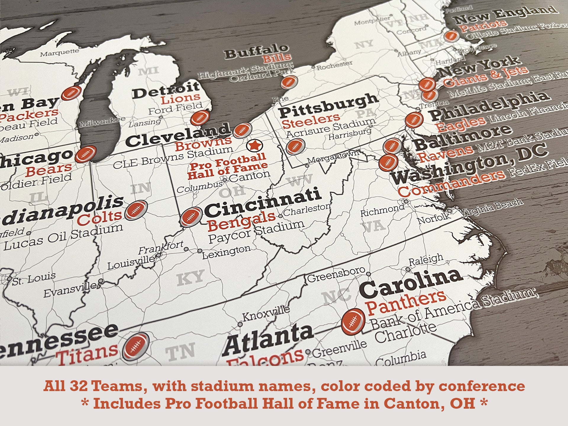 NFL Teams Wall Map - Gray Edition – GeoJango Maps