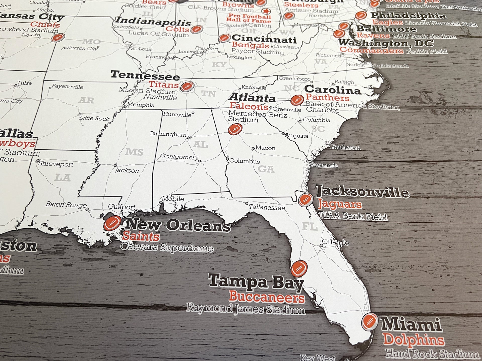 NFL Teams Wall Map - Gray Edition – GeoJango Maps