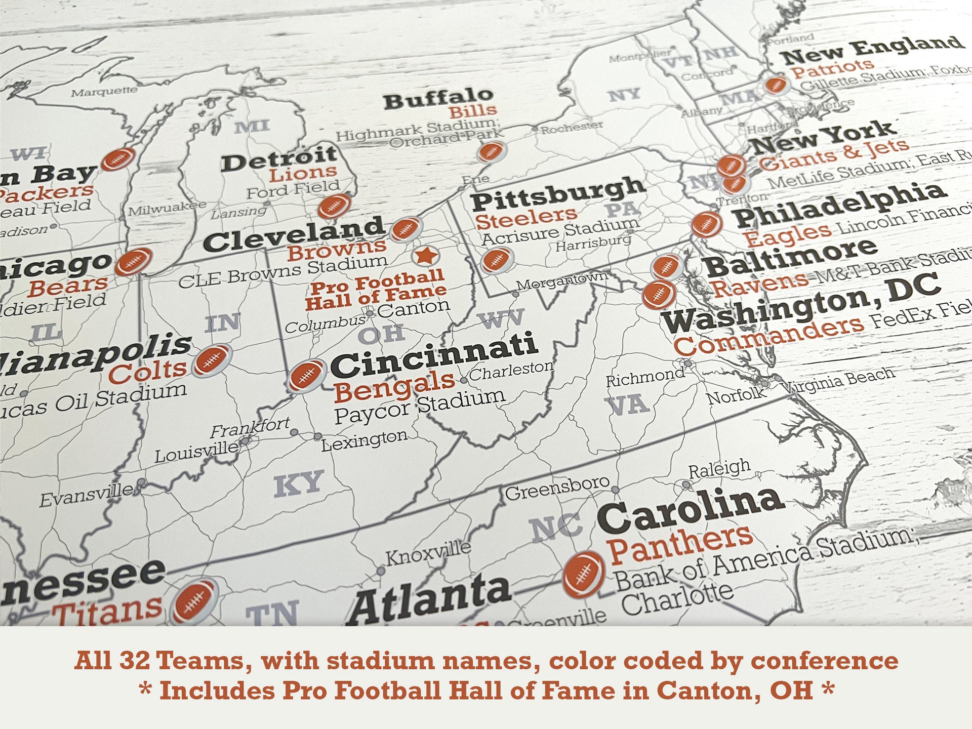 Football Teams Wall Map - Red Edition – GeoJango Maps