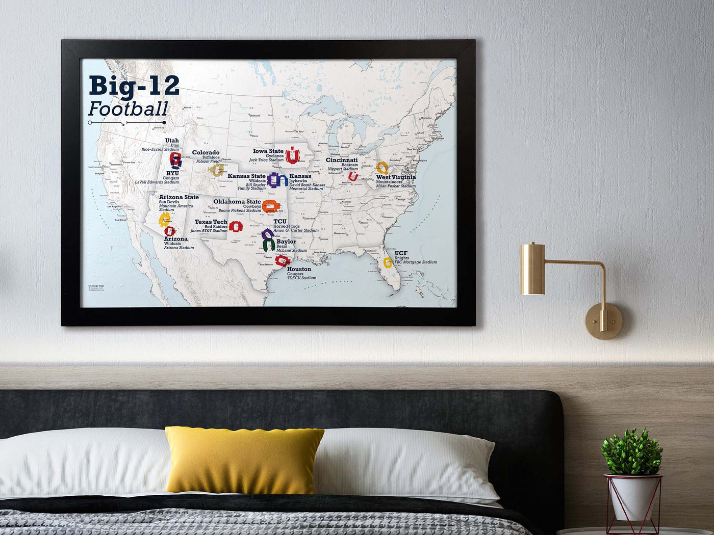 Big 12 Map College Football Teams and Stadiums (2024) | GeoJango ...