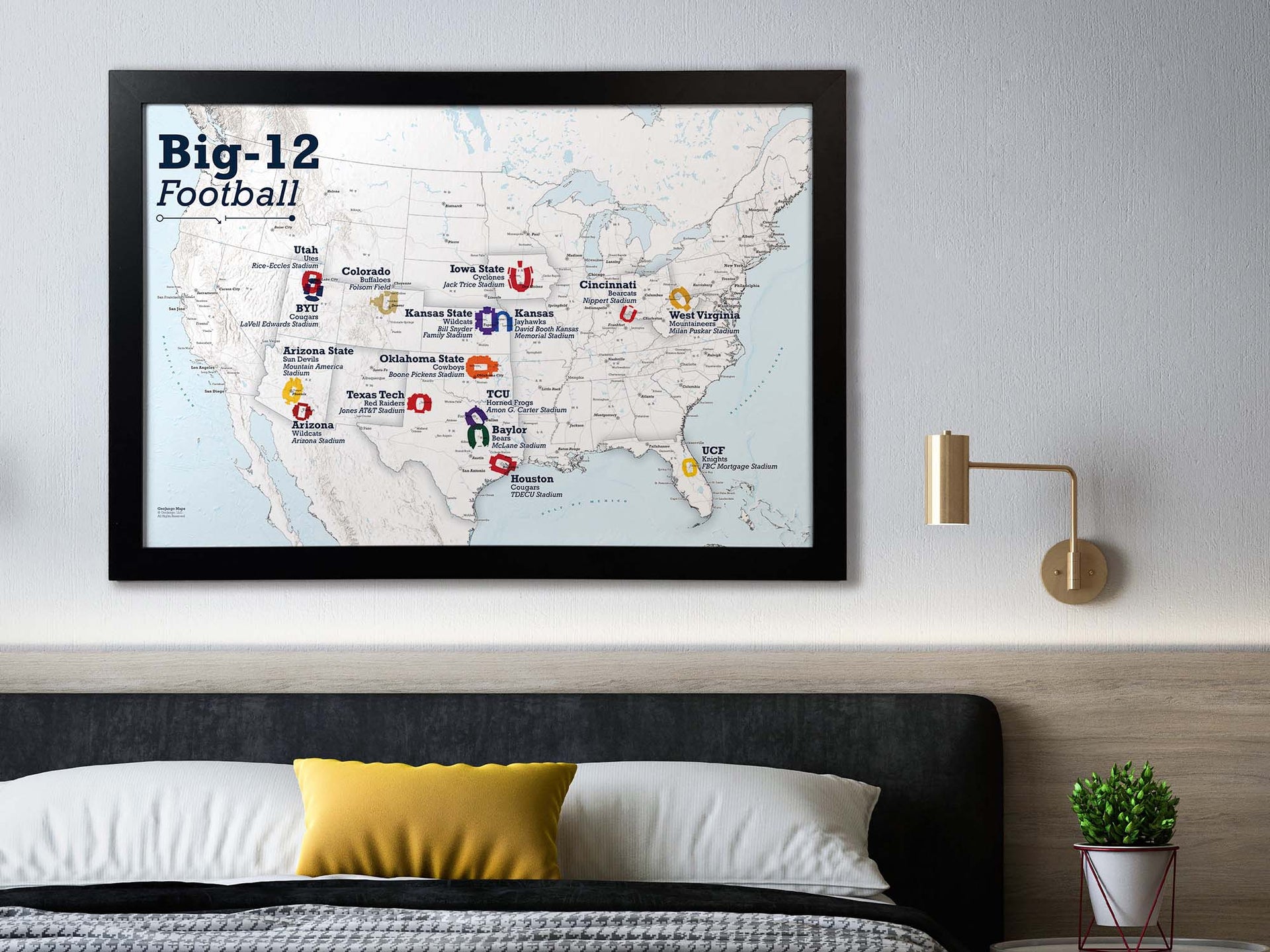 Big 12 Map College Football Teams and Stadiums (2024) | GeoJango ...