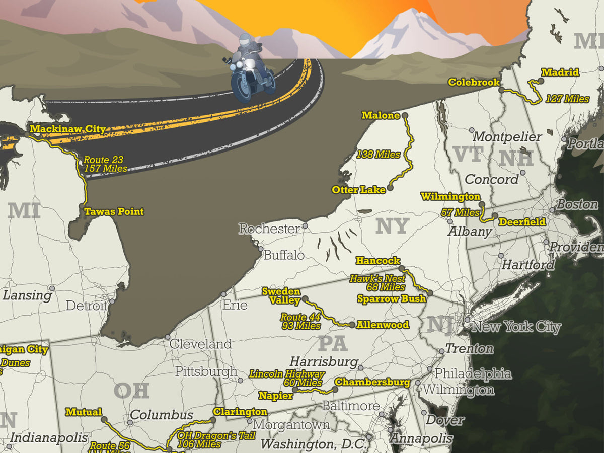 Top 50 Motorcycle Routes in USA Map – GeoJango Maps