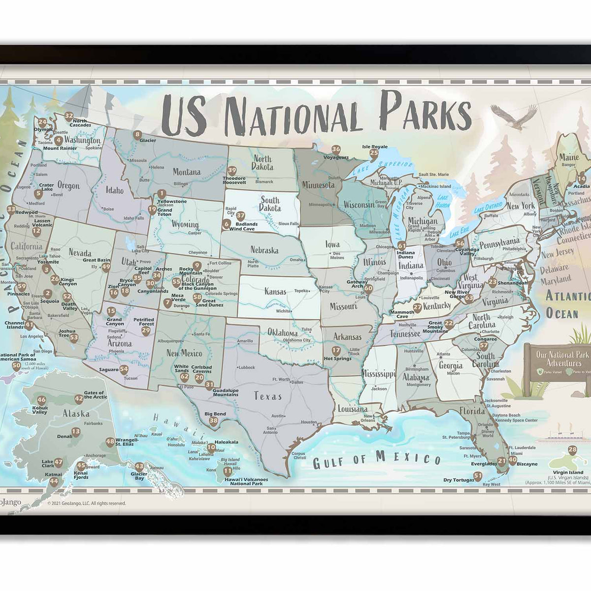 US National Parks Sticker Map - Beautiful Watercolor Design – GeoJango Maps