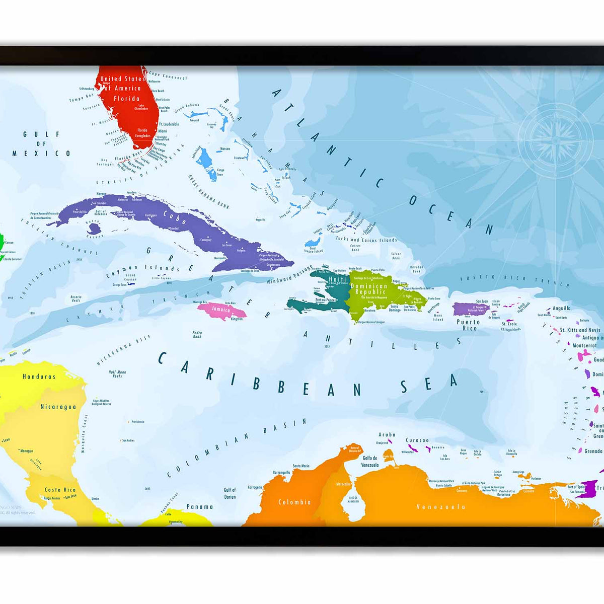 Bright Colorful Caribbean Map - Educational & Decorative Wall Art ...