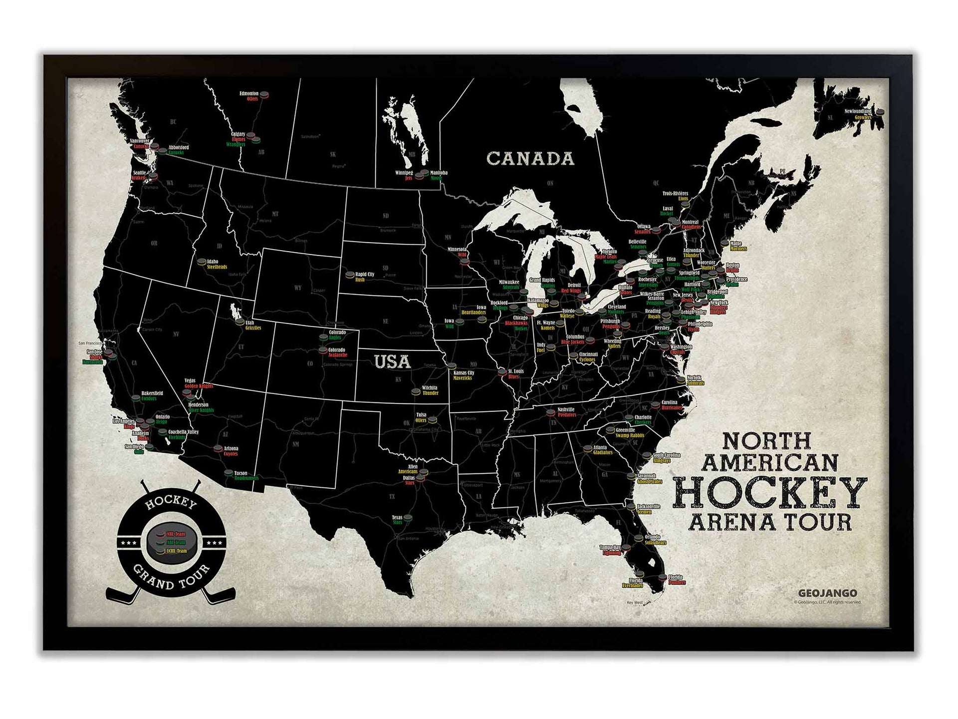 NHL AHL ECHL Hockey Teams Map – GeoJango Maps