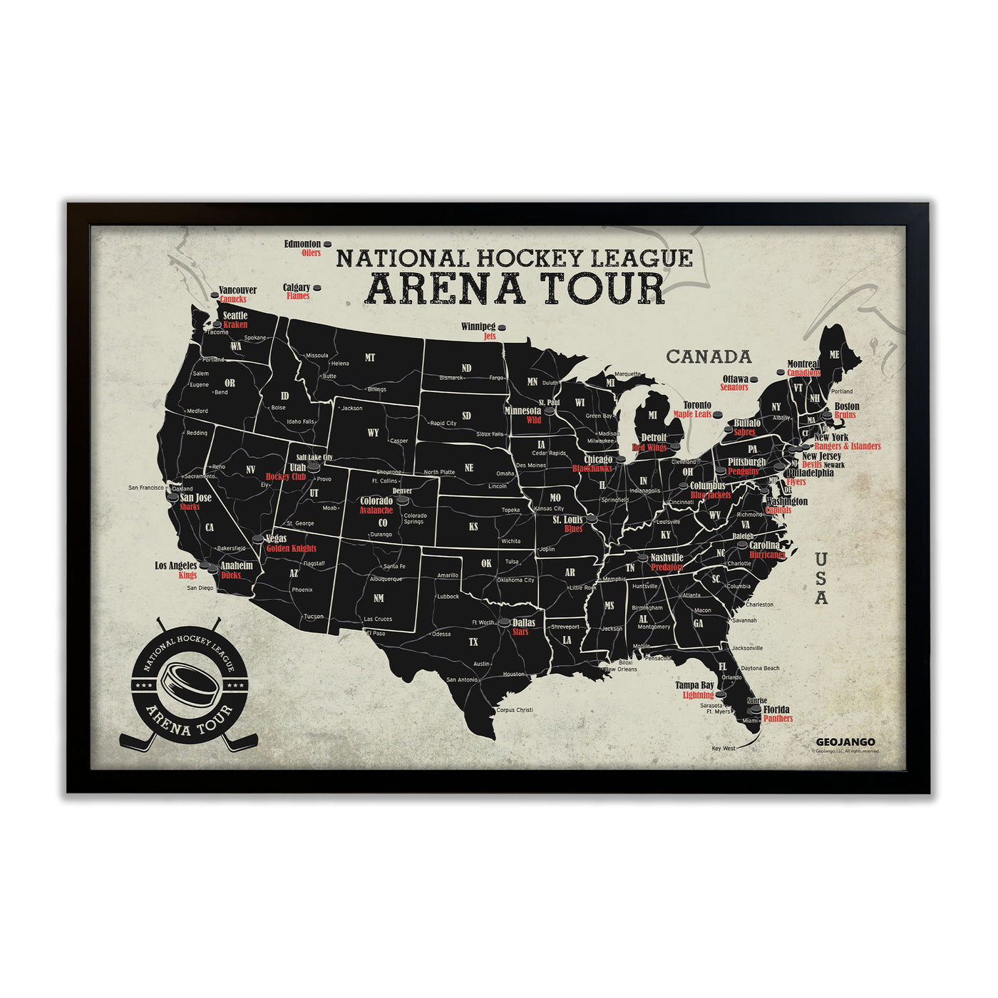 NHL Teams Map, USA Hockey Arena Map – GeoJango Maps