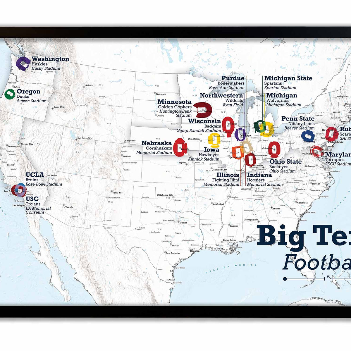 Big Ten Teams College Football Map (2024) – GeoJango Maps