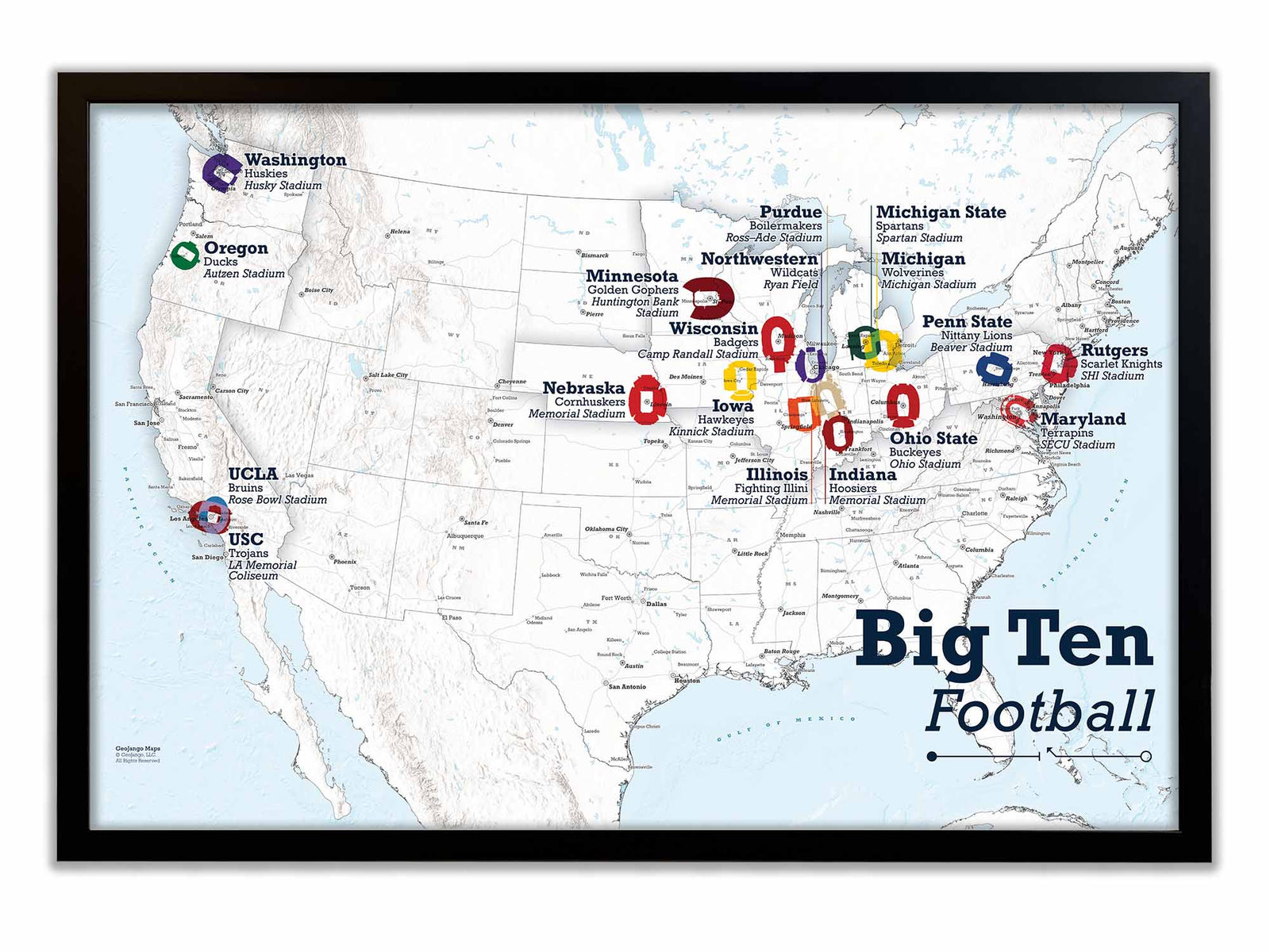 Big Ten Teams College Football Map (2024) – GeoJango Maps