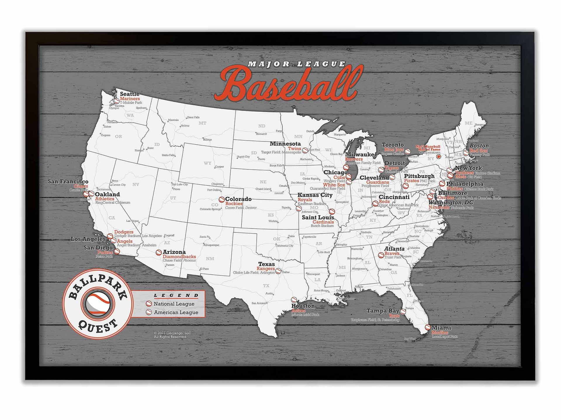 MLB Map - Ballparks and Teams - Baseball Stadium Wall Art | Barnwood ...