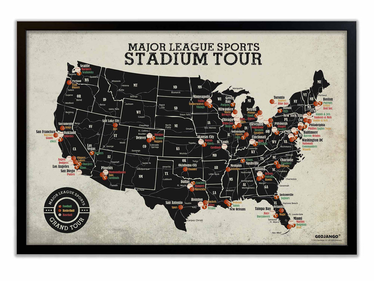 Grand Tour MLB, NFL, NBA Stadium Map – GeoJango Maps