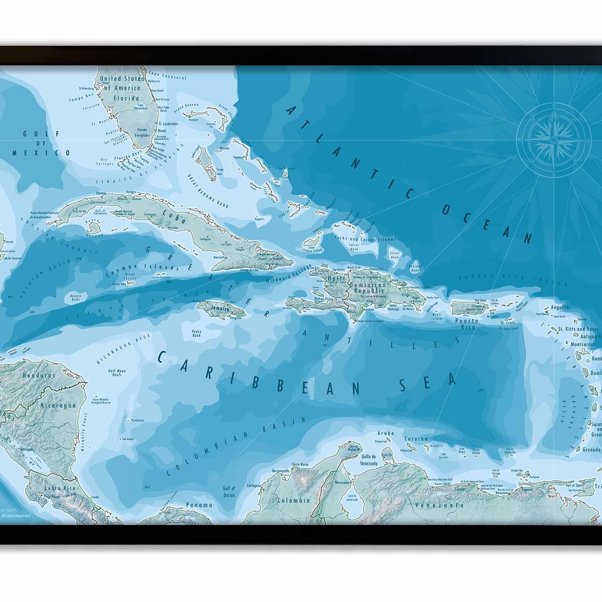 Contemporary Caribbean Map - Stylish Decorative Wall Art for Travelers ...