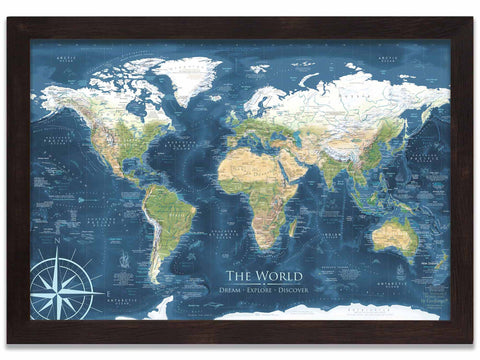 Map of the World Labeled for Exploration - Voyager Push Pin Map ...