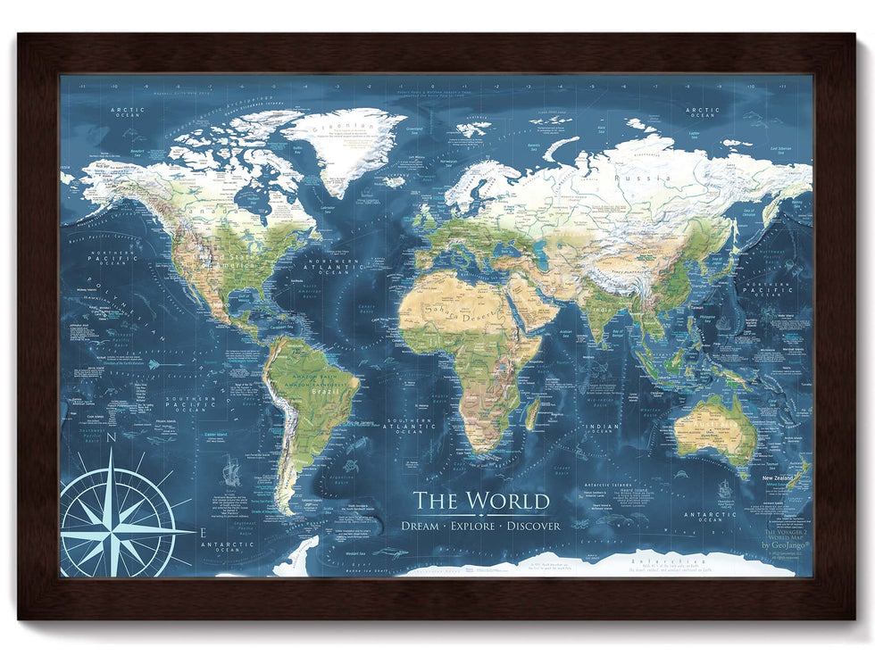 Map of the World Labeled for Exploration - Voyager Push Pin Map ...