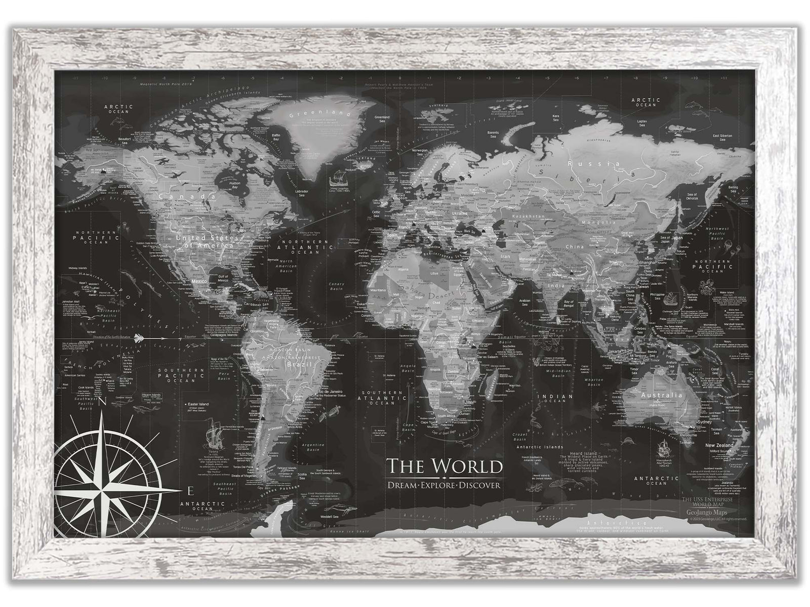 Black and White World Travel Map with Push Pins | GeoJango – GeoJango Maps