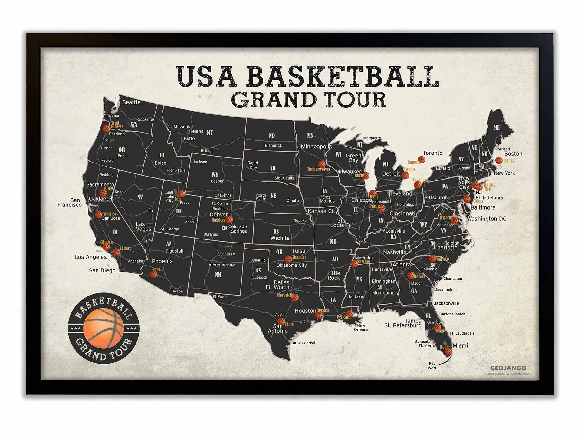 NBA Team Map, Basketball Arena Map – GeoJango Maps