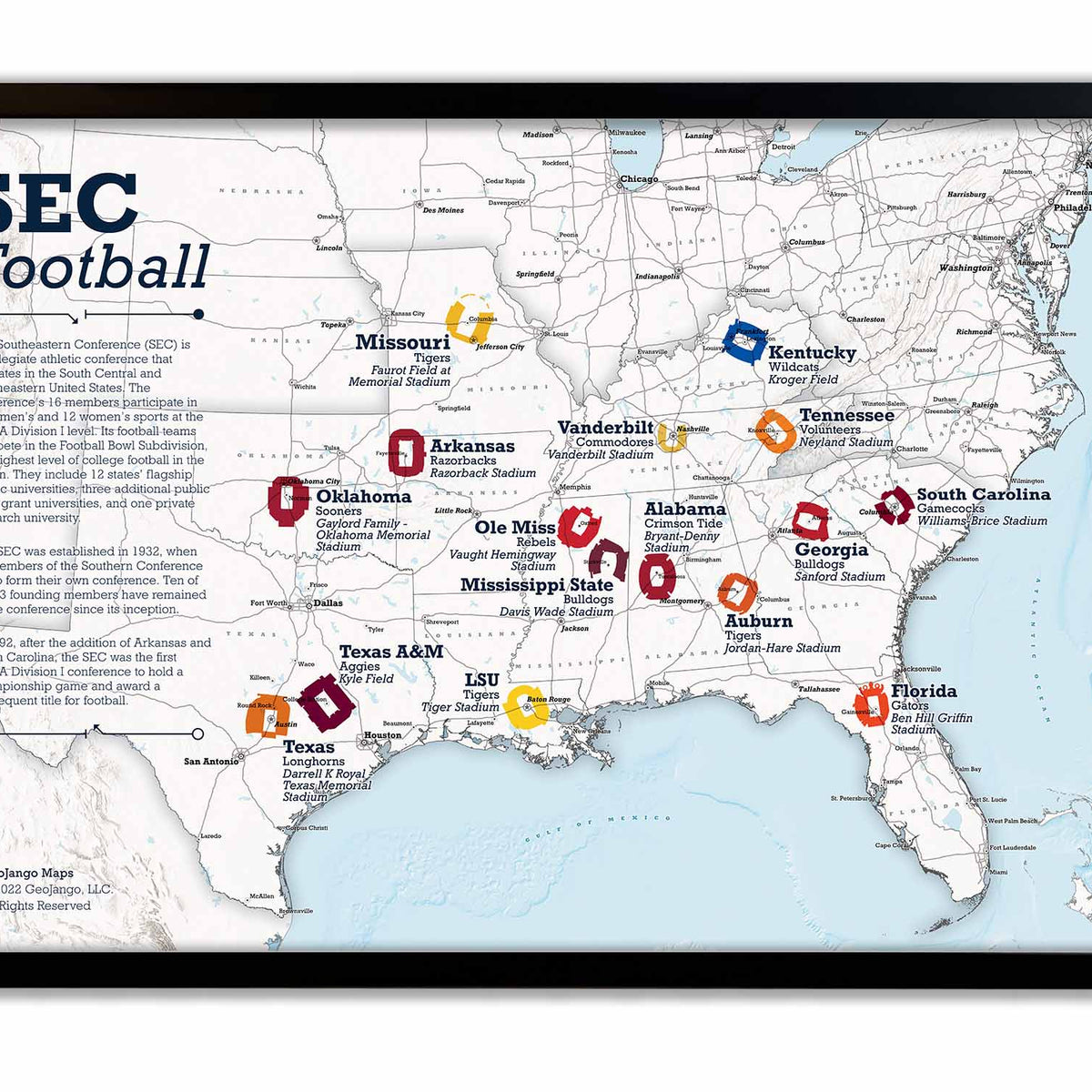SEC College Football Stadium Map – GeoJango Maps