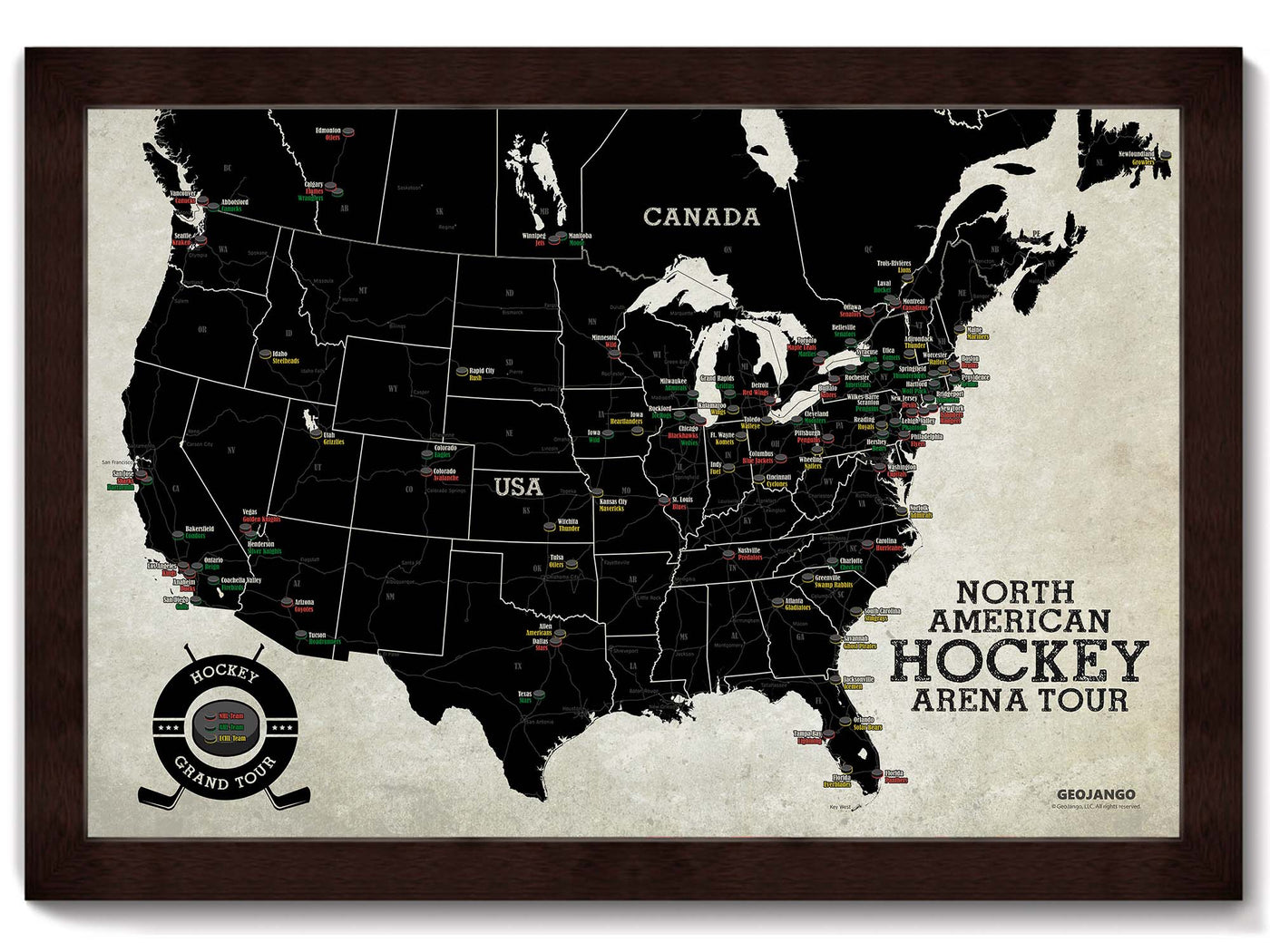 NHL AHL ECHL Hockey Teams Map – GeoJango Maps