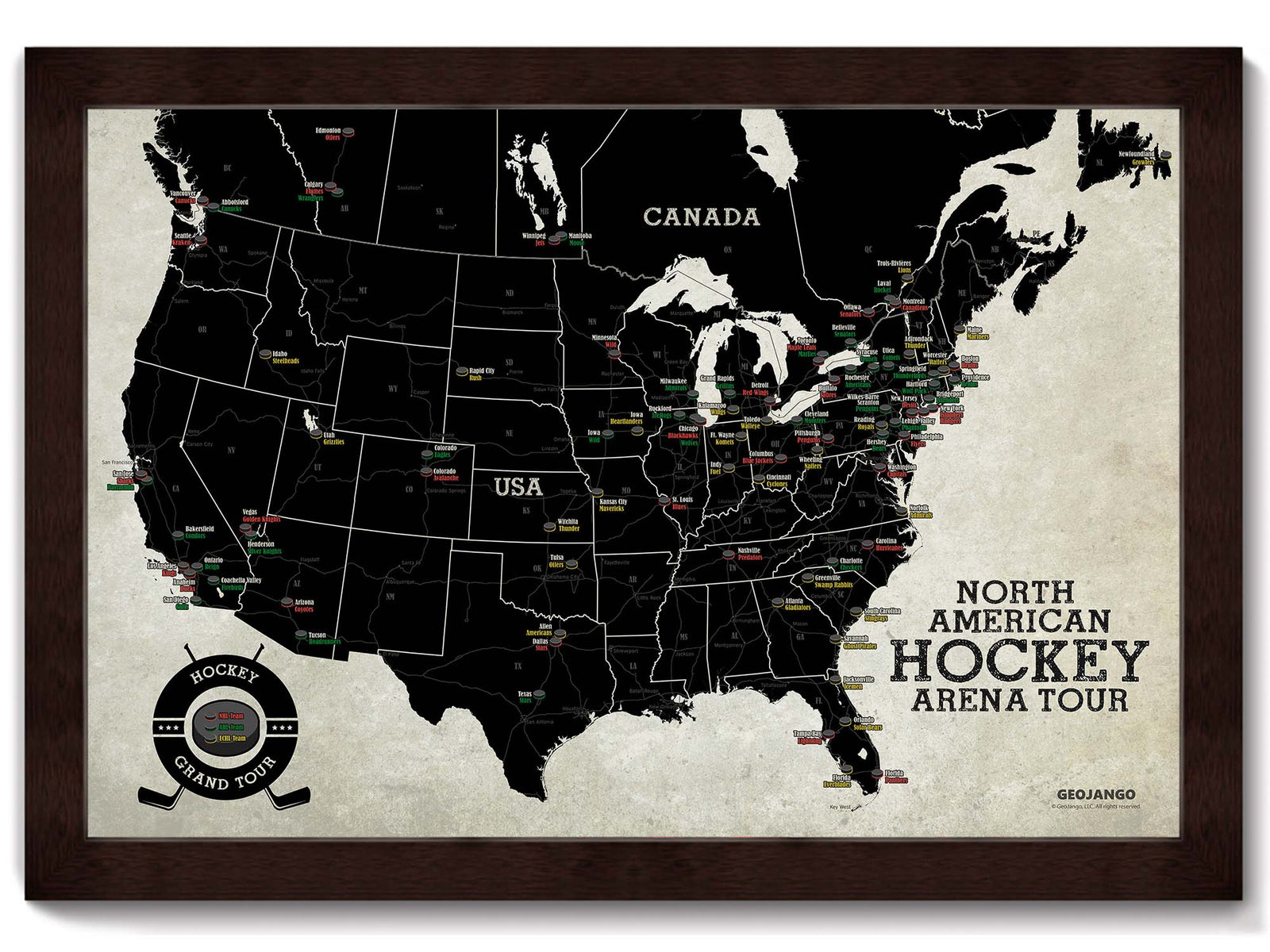 NHL AHL ECHL Hockey Teams Map – GeoJango Maps