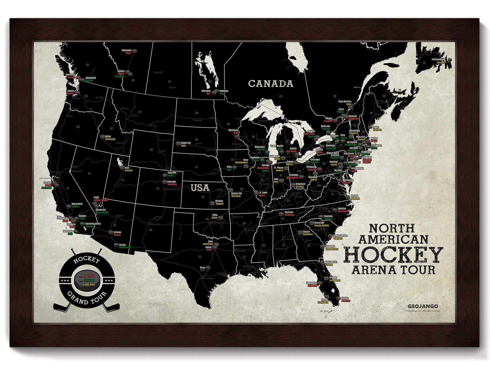 NHL AHL ECHL Hockey Teams Map – GeoJango Maps