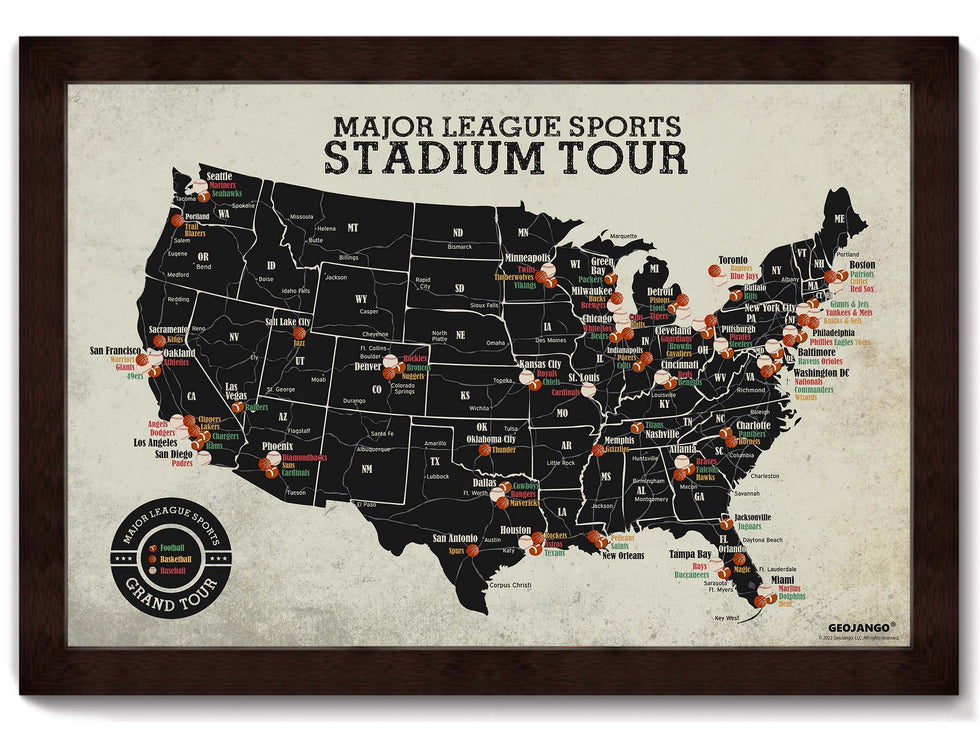 Grand Tour MLB, NFL, NBA Stadium Map – GeoJango Maps