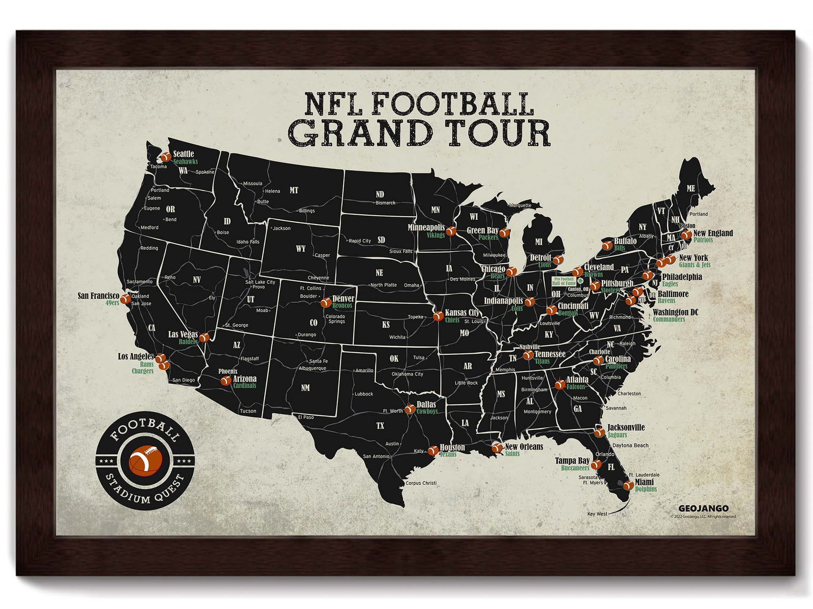 NFL Map, Football Teams and Stadiums – GeoJango Maps