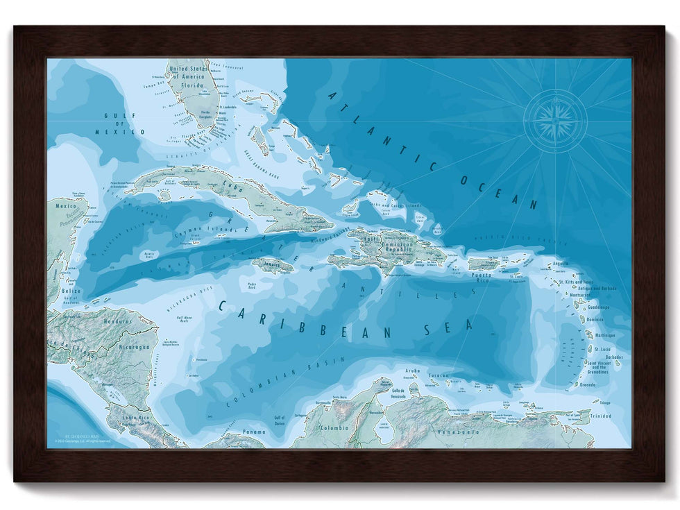 Contemporary Caribbean Map - Stylish Decorative Wall Art for Travelers ...