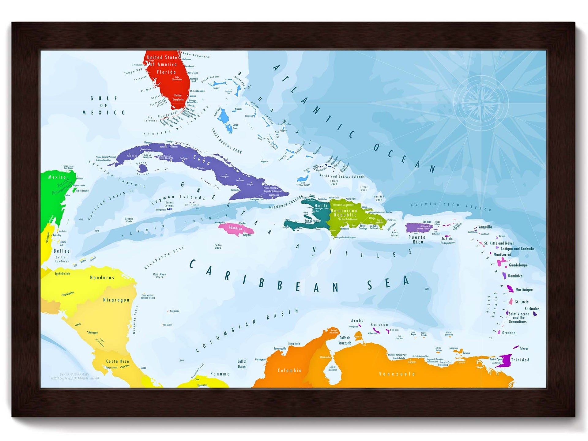 Bright Colorful Caribbean Map - Educational & Decorative Wall Art ...