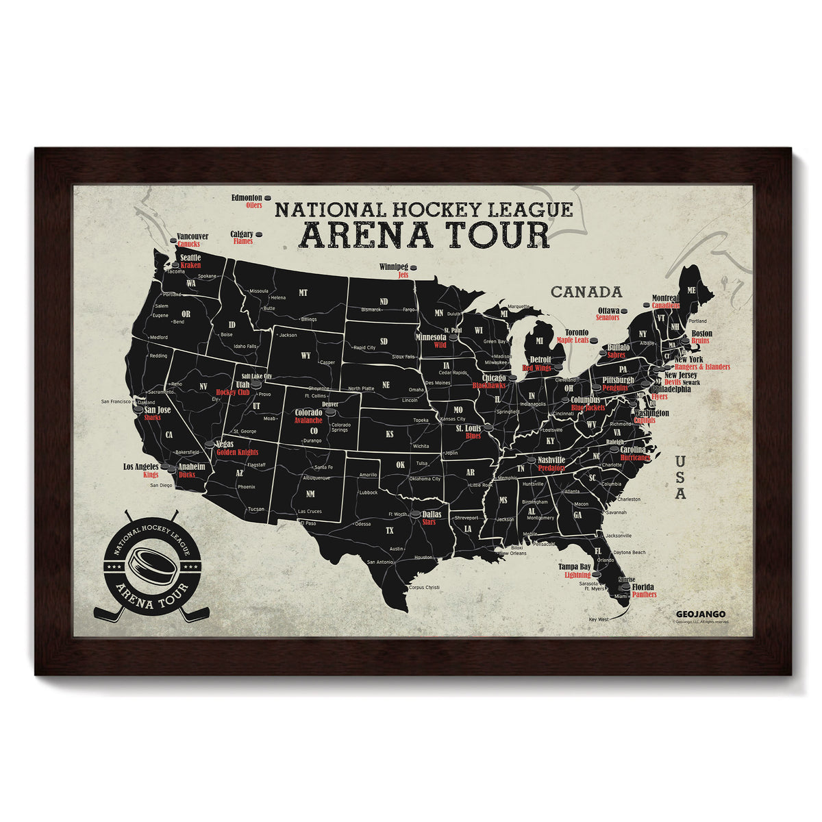 NHL Teams Map, USA Hockey Arena Map – GeoJango Maps