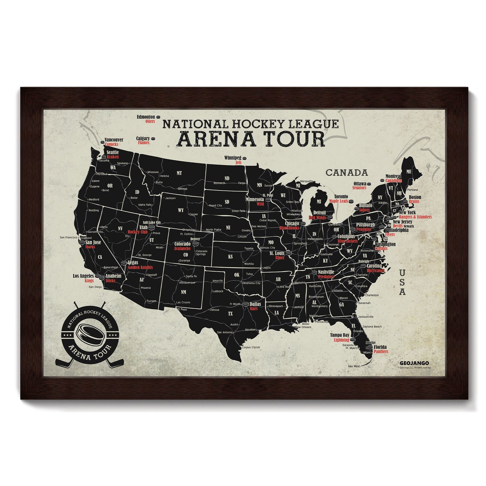 NHL Teams Map, USA Hockey Arena Map – GeoJango Maps