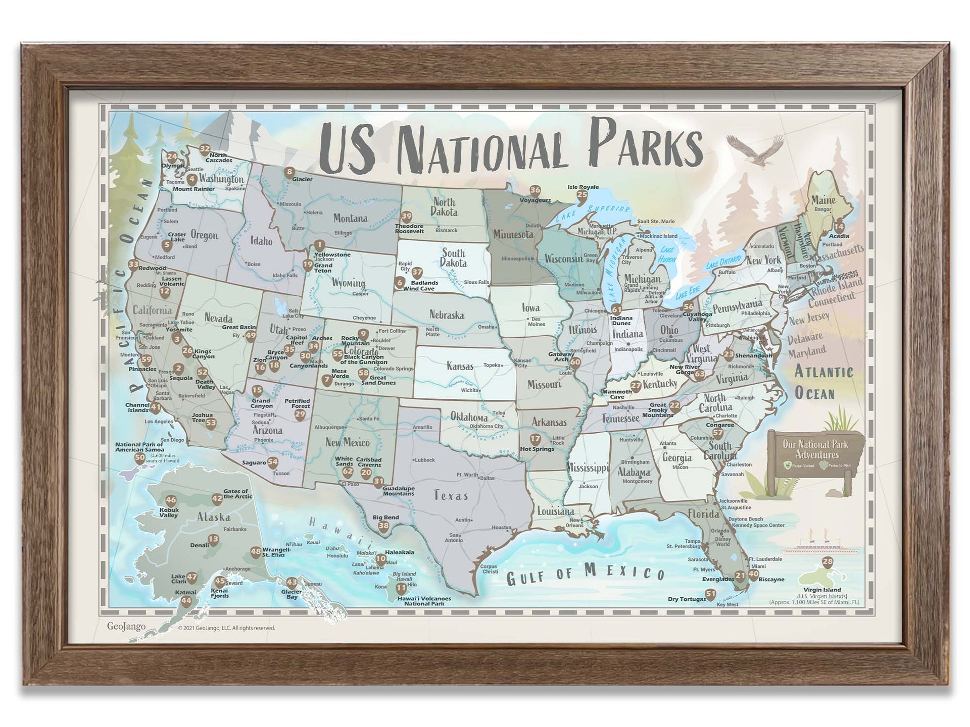 US National Parks Sticker Map - Beautiful Watercolor Design – GeoJango Maps