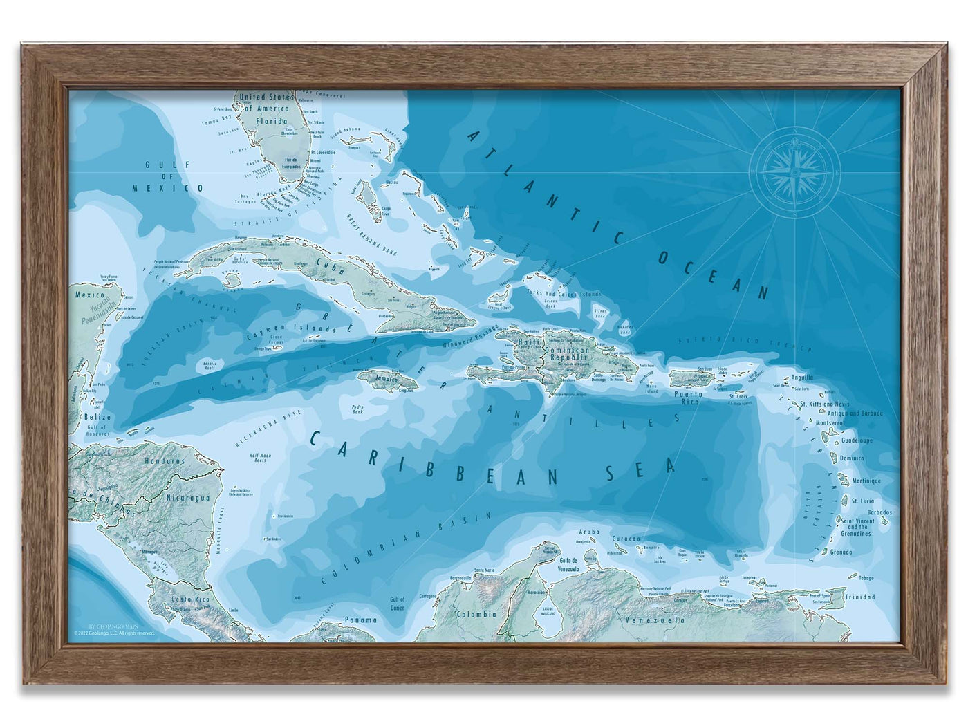 Contemporary Caribbean Map - Stylish Decorative Wall Art for Travelers ...