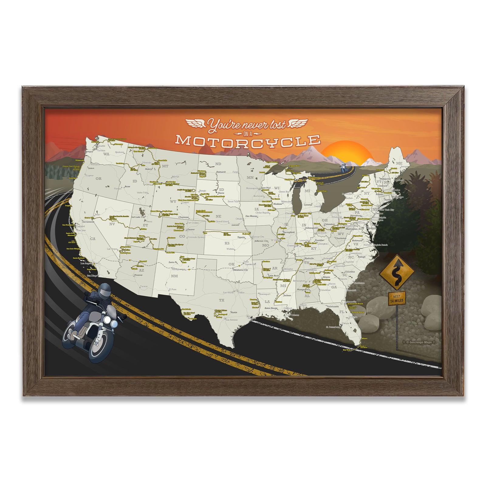 Top 50 Motorcycle Routes in USA Map – GeoJango Maps