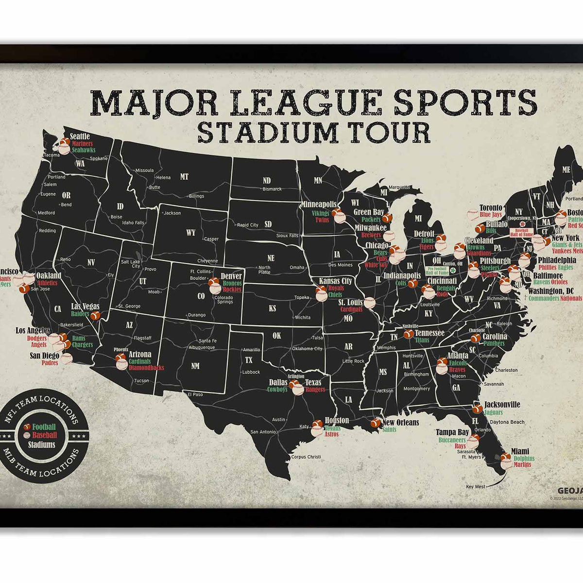 Football and Baseball Stadium Map – GeoJango Maps
