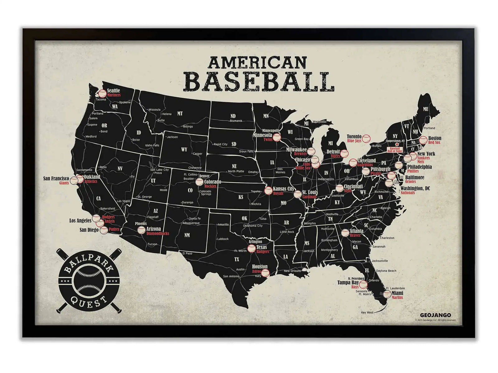MLB Map - Ballparks and Teams - Baseball Stadium Wall Art | GeoJango ...