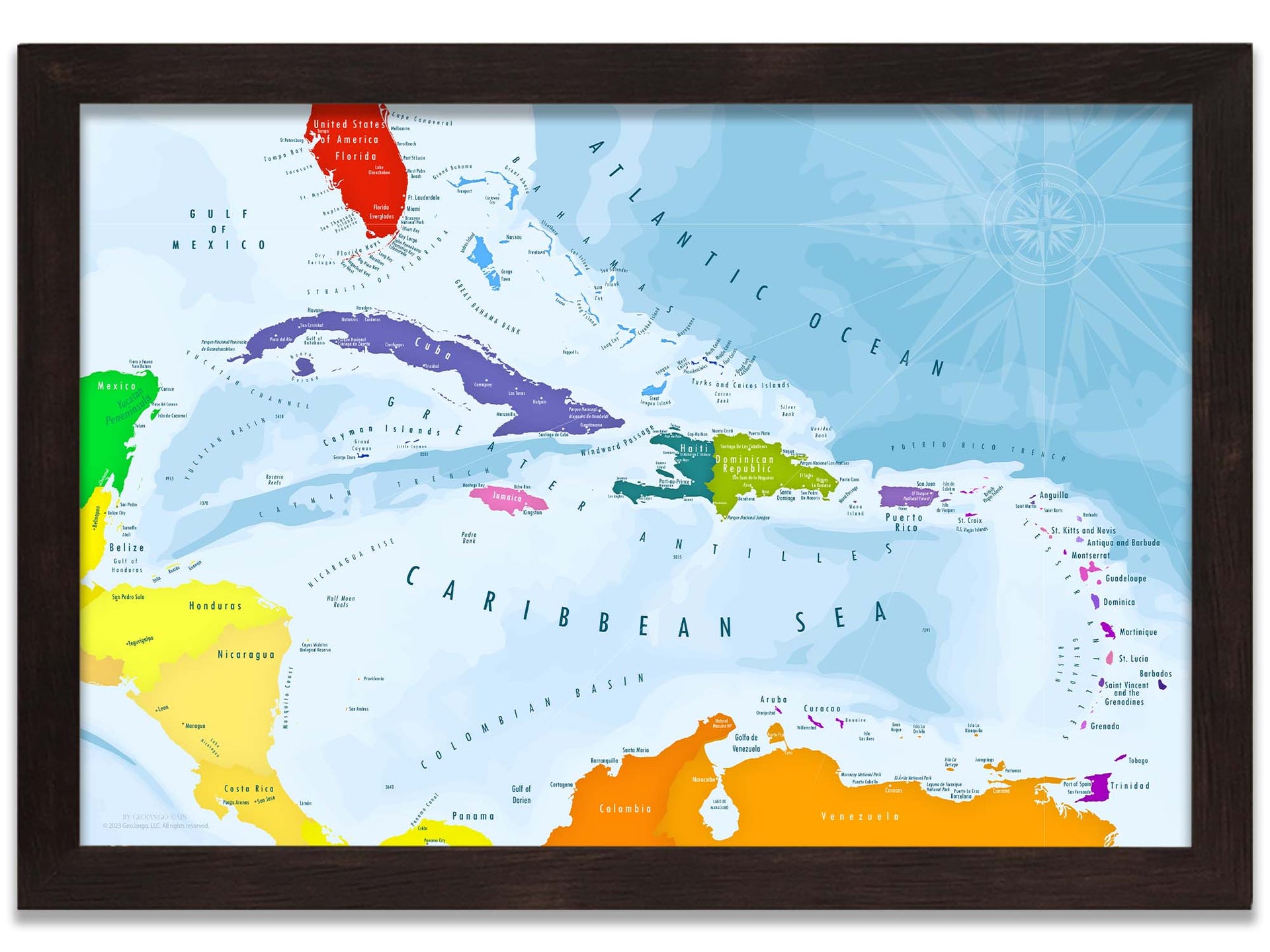 Bright Colorful Caribbean Map - Educational & Decorative Wall Art ...