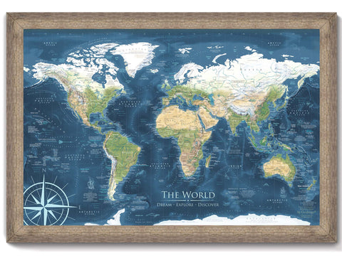 Map of the World Labeled for Exploration - Voyager Push Pin Map ...