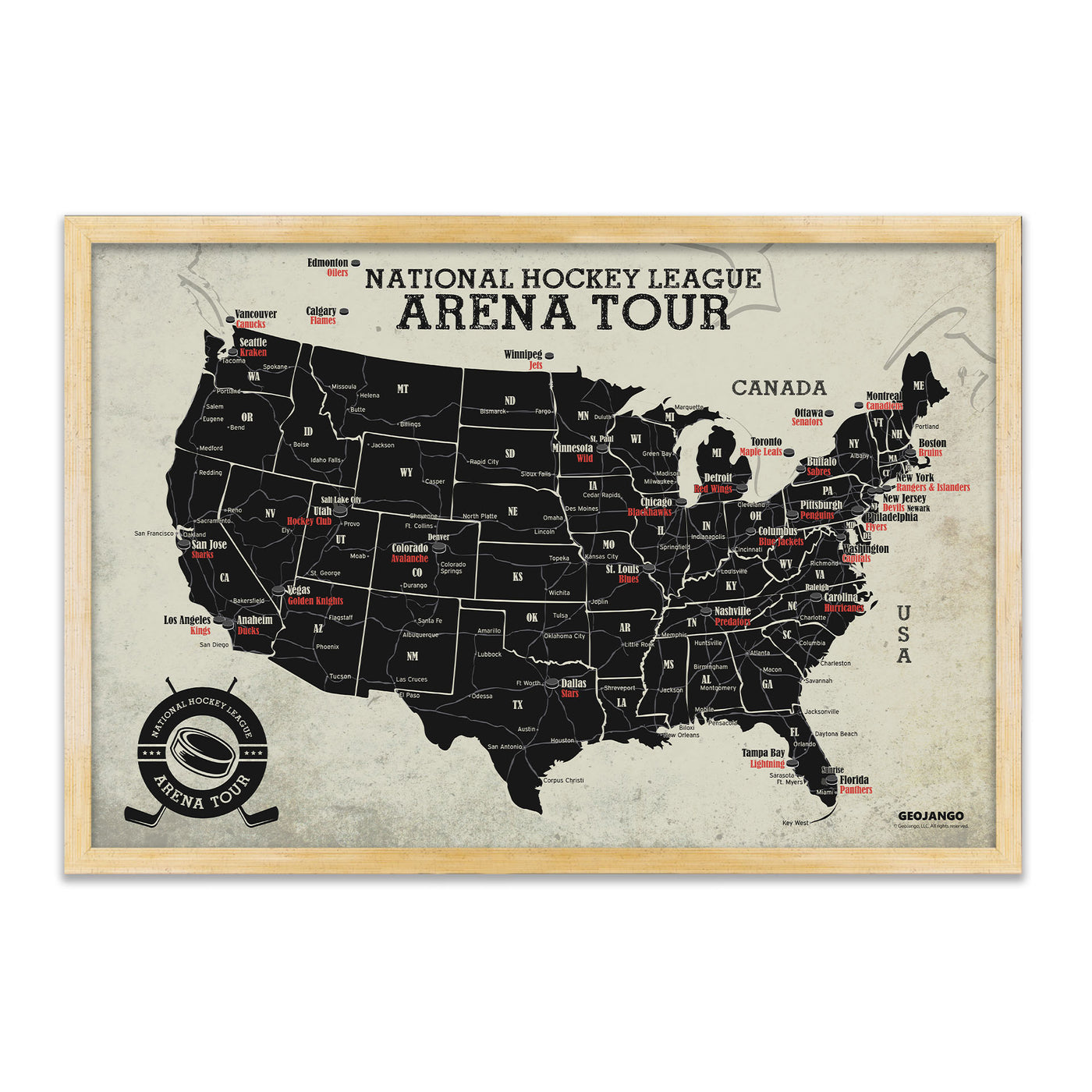 NHL Teams Map, USA Hockey Arena Map – GeoJango Maps
