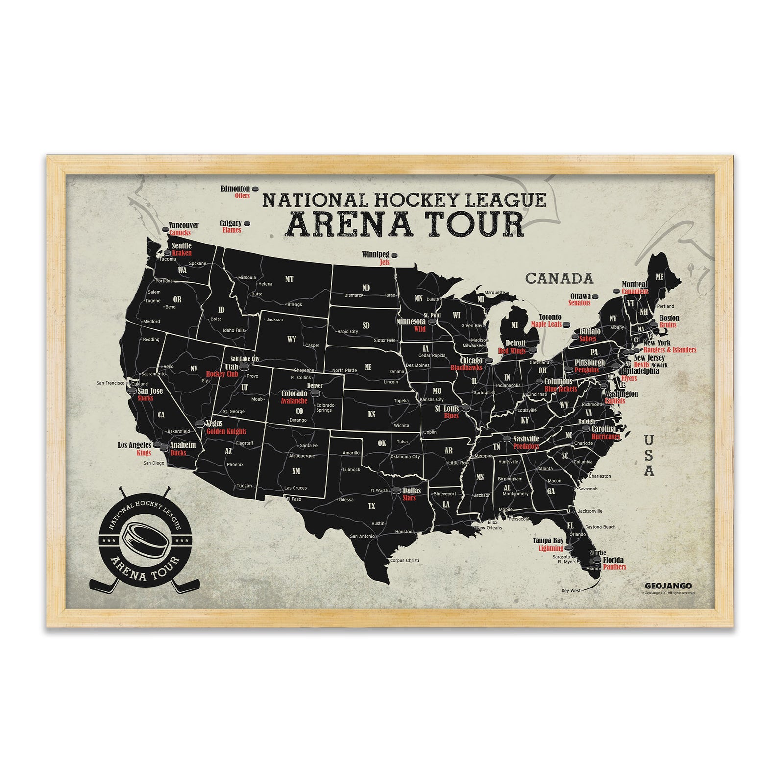 NHL Teams Map, USA Hockey Arena Map – GeoJango Maps