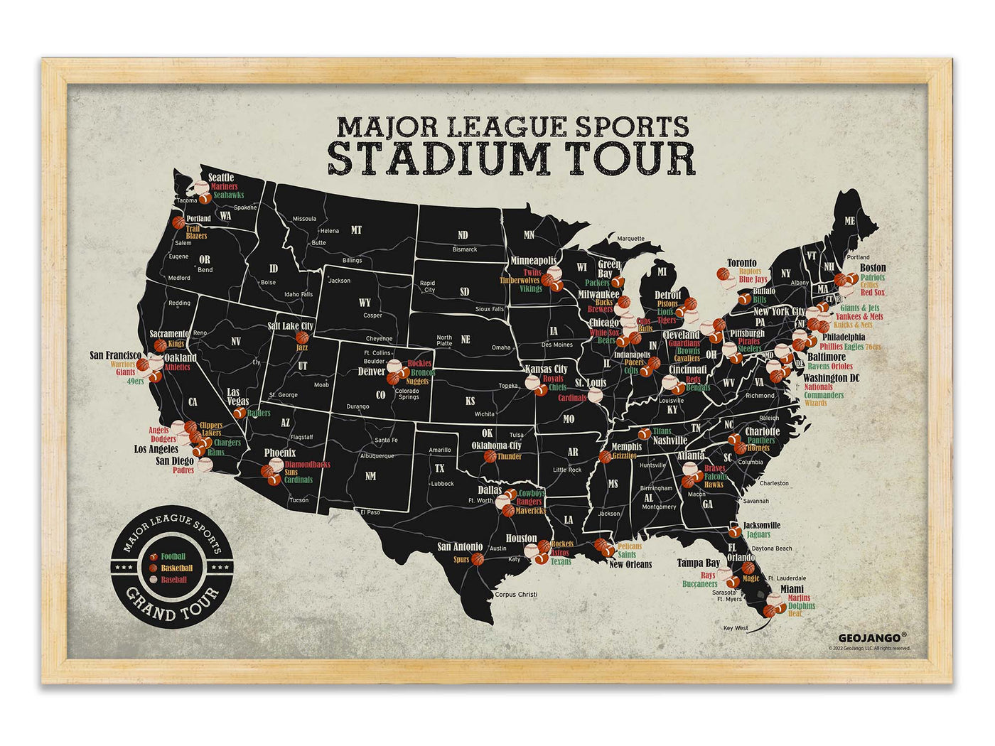 Grand Tour MLB, NFL, NBA Stadium Map – GeoJango Maps