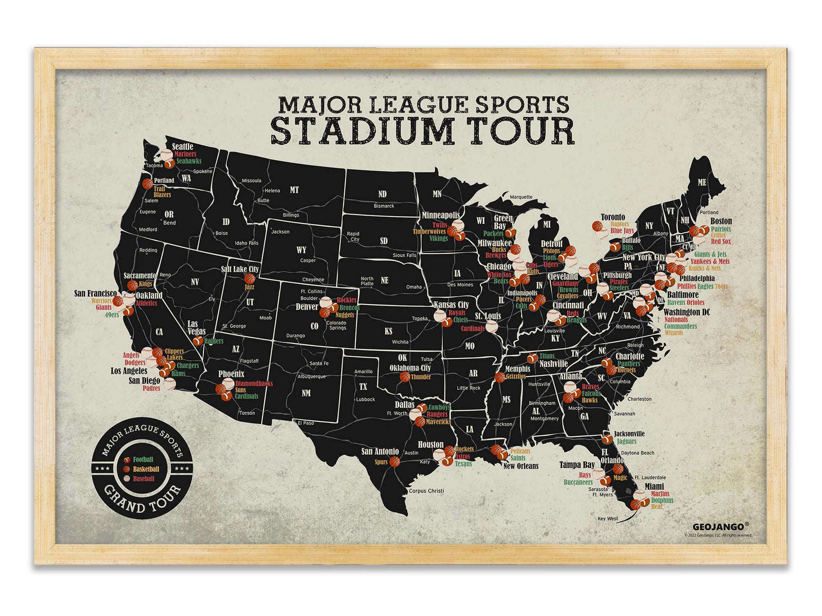 Grand Tour MLB, NFL, NBA Stadium Map – GeoJango Maps